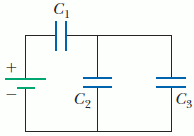 Solved Three capacitors are connected to a battery as shown | Chegg.com