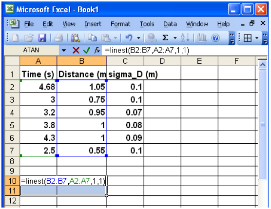 Lab J - Using the Linest Function in Excel
